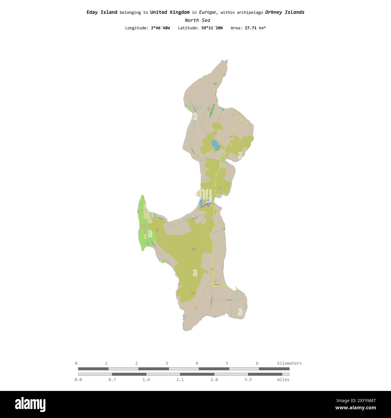 Eday Island in the North Sea, belonging to United Kingdom, isolated on ...