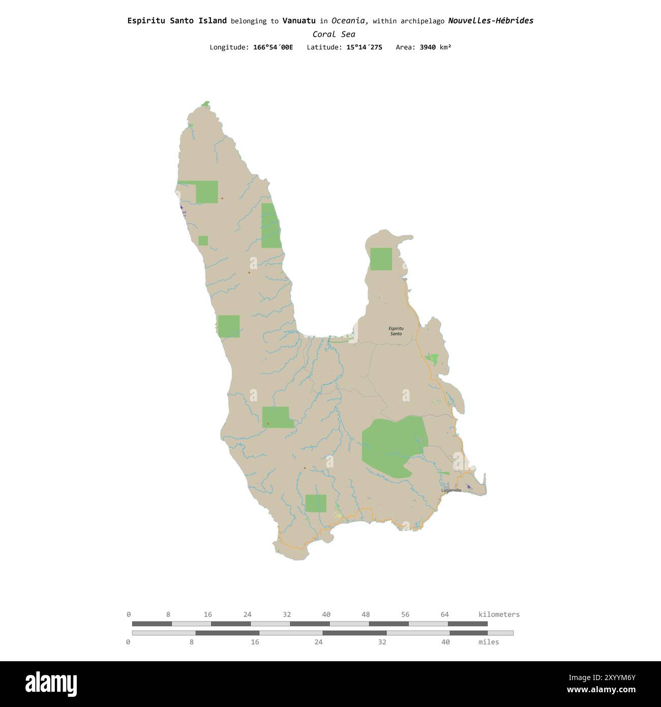 Espiritu Santo Island in the Coral Sea, belonging to Vanuatu, isolated ...