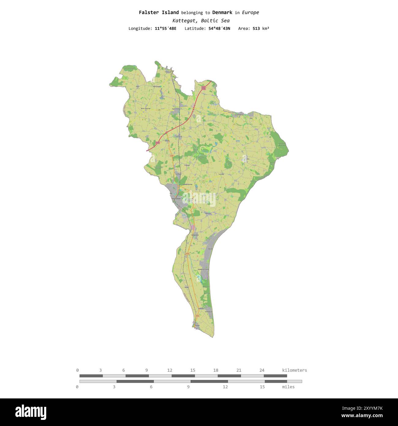 Falster Island in the Kattegat, belonging to Denmark, isolated on a ...