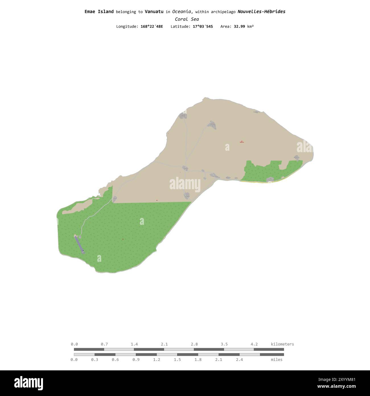 Emae Island in the Coral Sea, belonging to Vanuatu, isolated on a ...