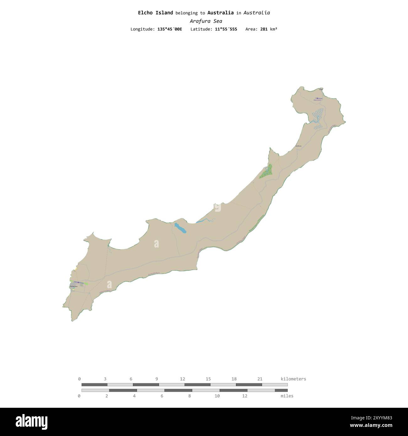 Elcho Island in the Arafura Sea, belonging to Australia, isolated on a ...