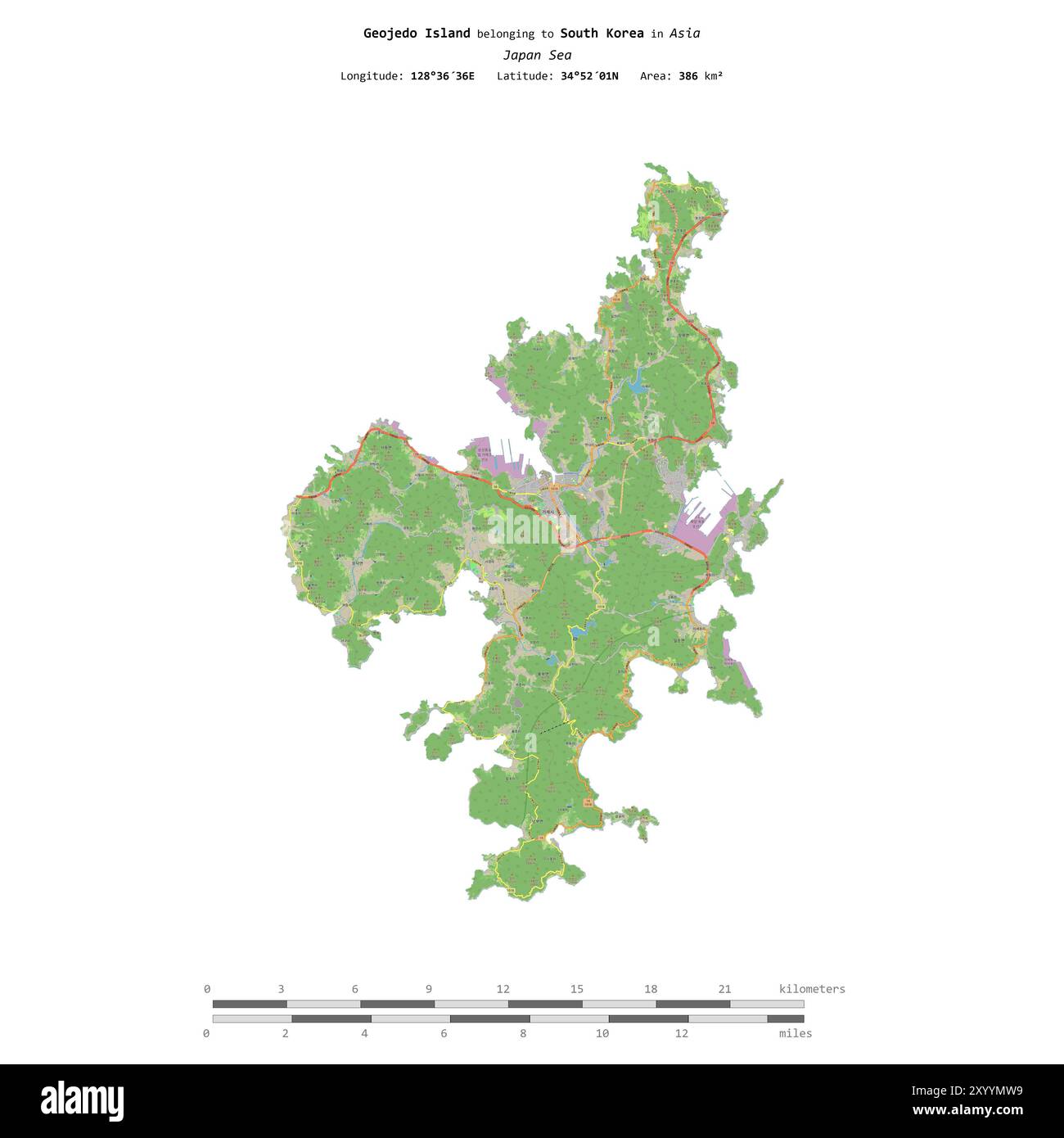 Geojedo Island in the Japan Sea, belonging to South Korea, isolated on ...