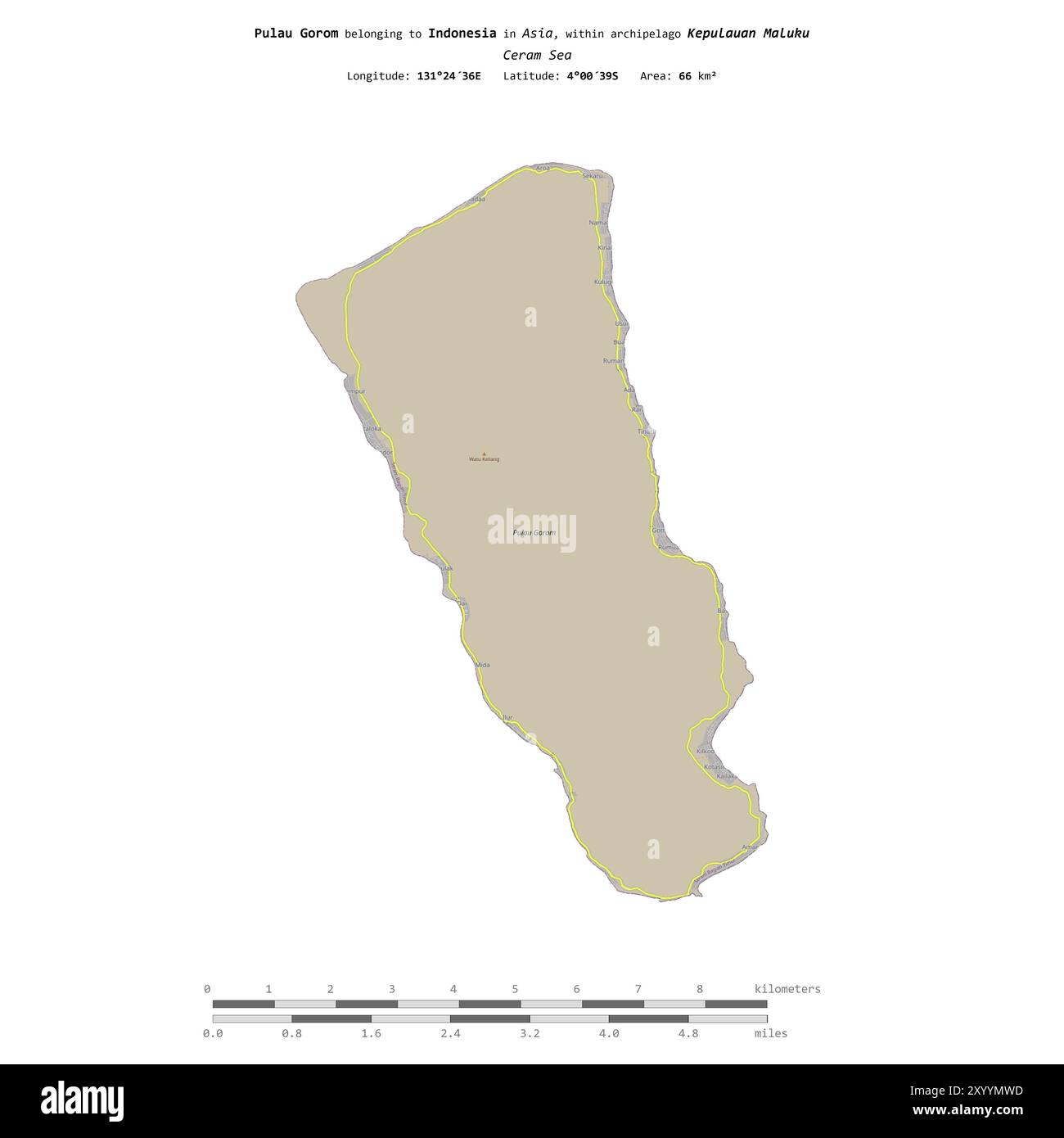 Pulau Gorom in the Ceram Sea, belonging to Indonesia, isolated on a ...