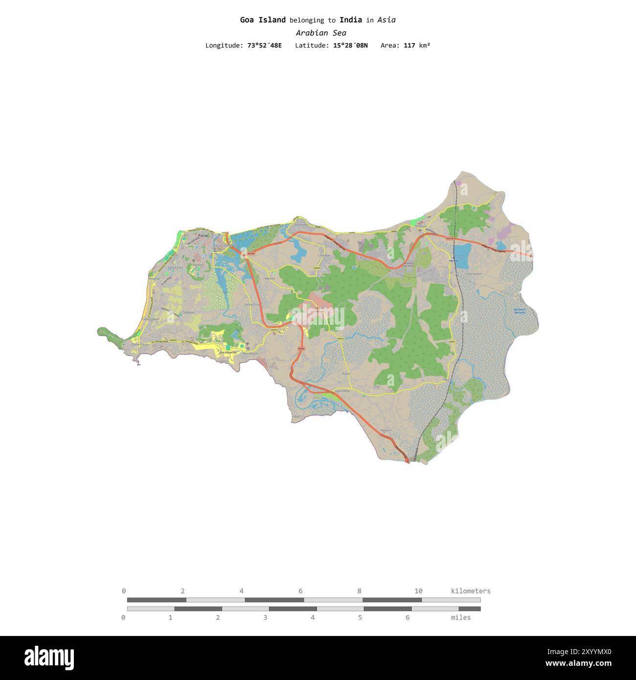 Goa Island in the Arabian Sea, belonging to India, isolated on a ...