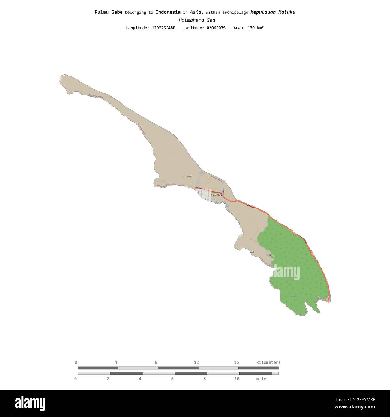 Pulau Gebe in the Halmahera Sea, belonging to Indonesia, isolated on a ...