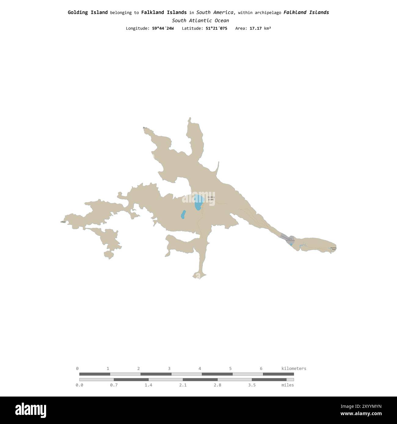 Golding Island in the South Atlantic Ocean, belonging to Falkland Islands, isolated on a ...