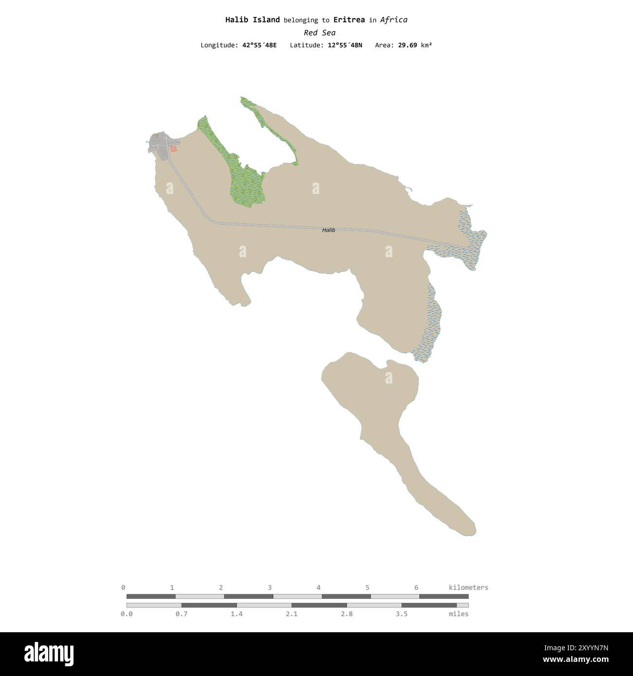 Halib Island in the Red Sea, belonging to Eritrea, isolated on a ...