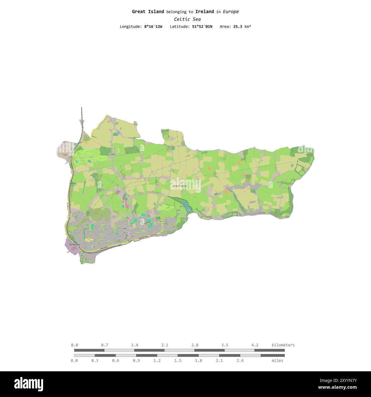 Great Island in the Celtic Sea, belonging to Ireland, isolated on a ...