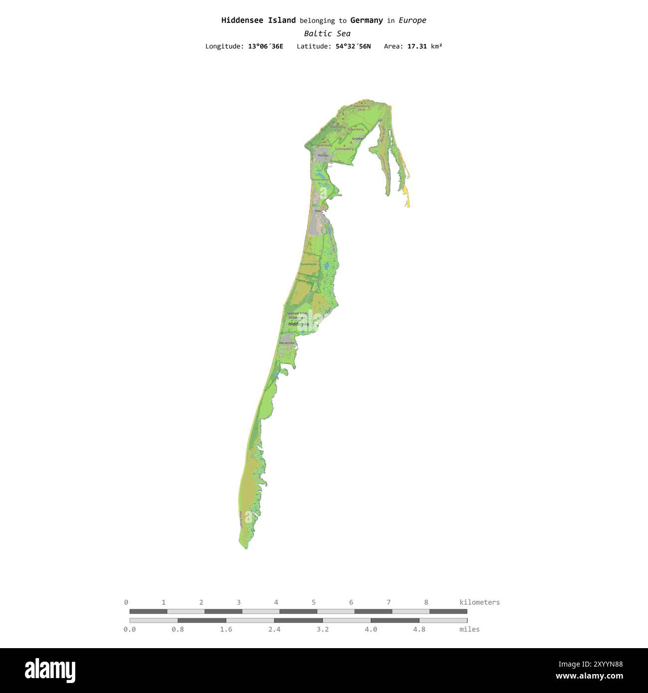 Hiddensee Island in the Baltic Sea, belonging to Germany, isolated on a ...