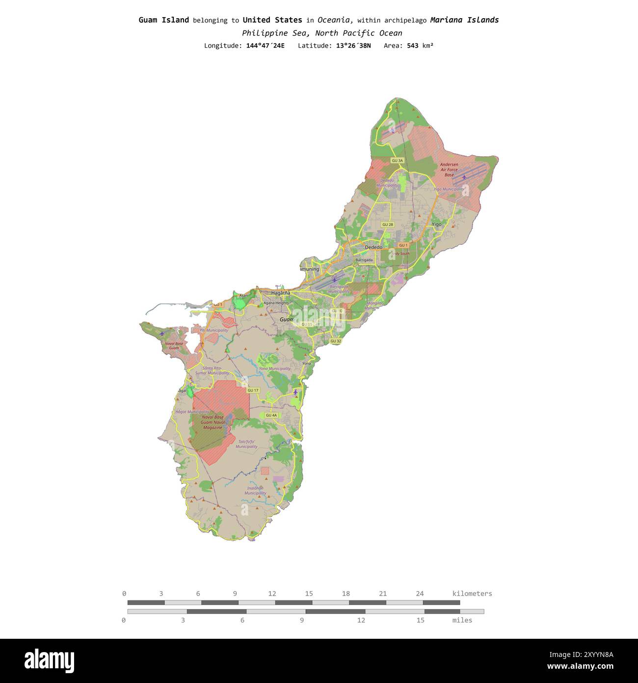 Guam Island in the Philippine Sea, belonging to United States, isolated ...