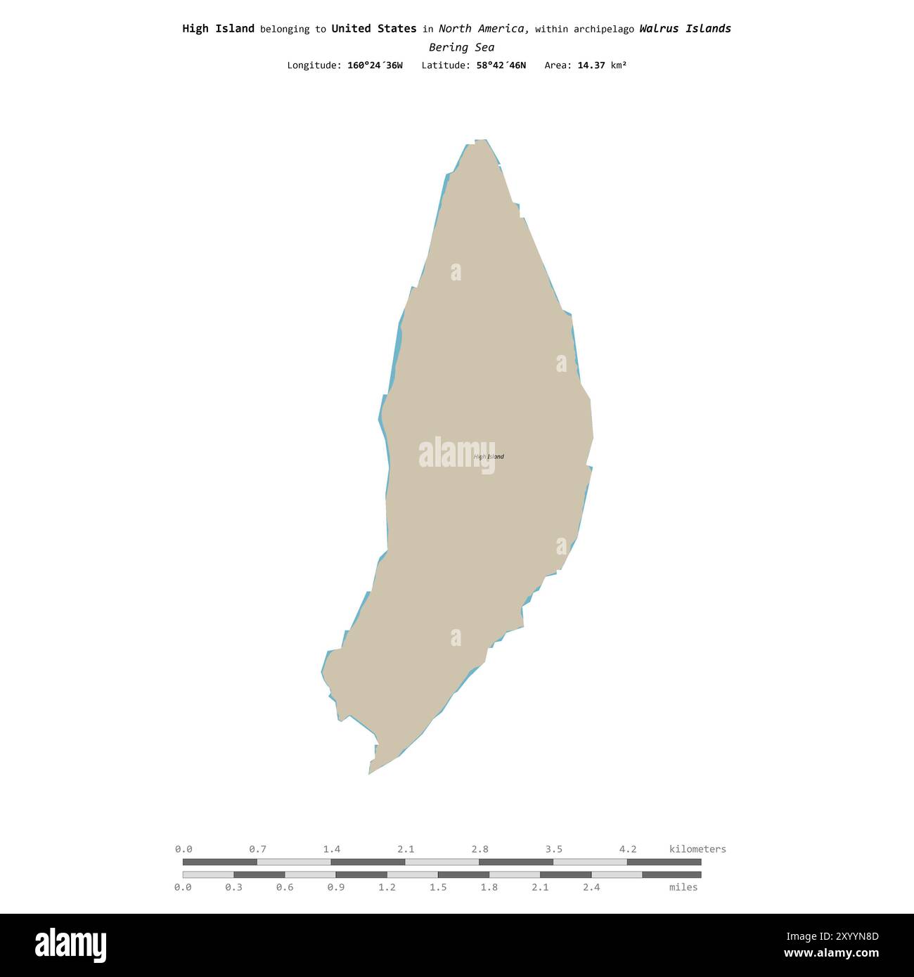 High Island in the Bering Sea, belonging to United States, isolated on ...