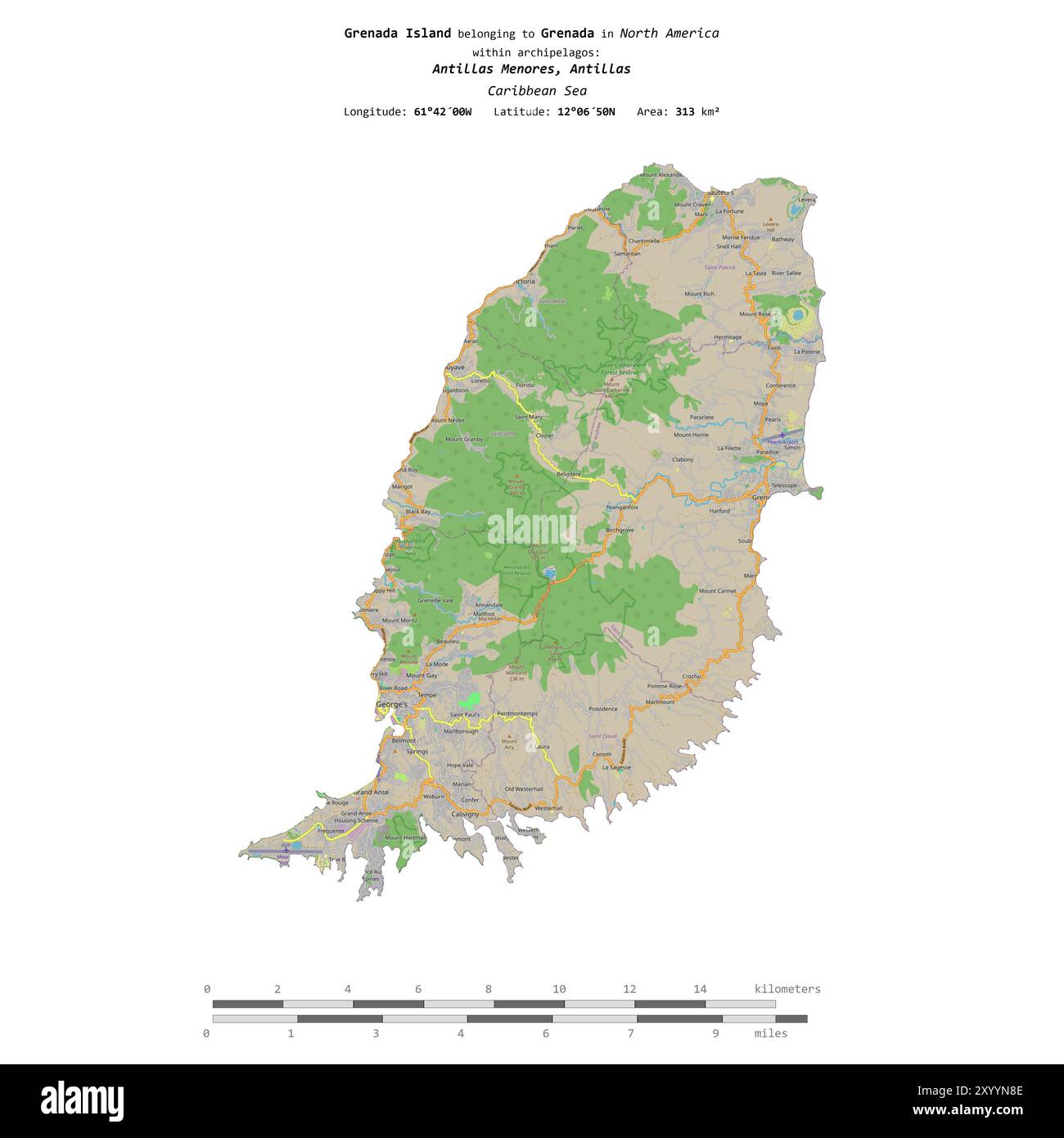 Grenada Island in the Caribbean Sea, belonging to Grenada, isolated on ...