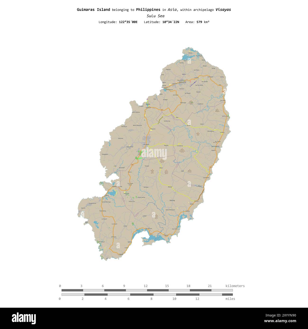 Guimaras Island in the Sulu Sea, belonging to Philippines, isolated on ...