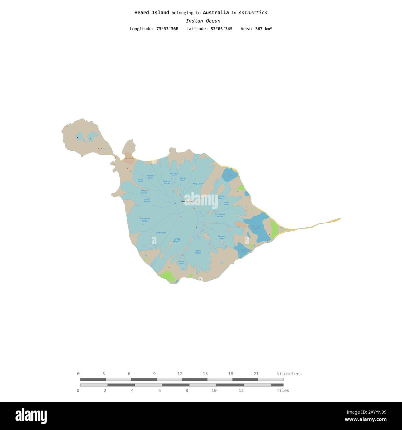Heard Island in the Indian Ocean, belonging to Australia, isolated on a ...