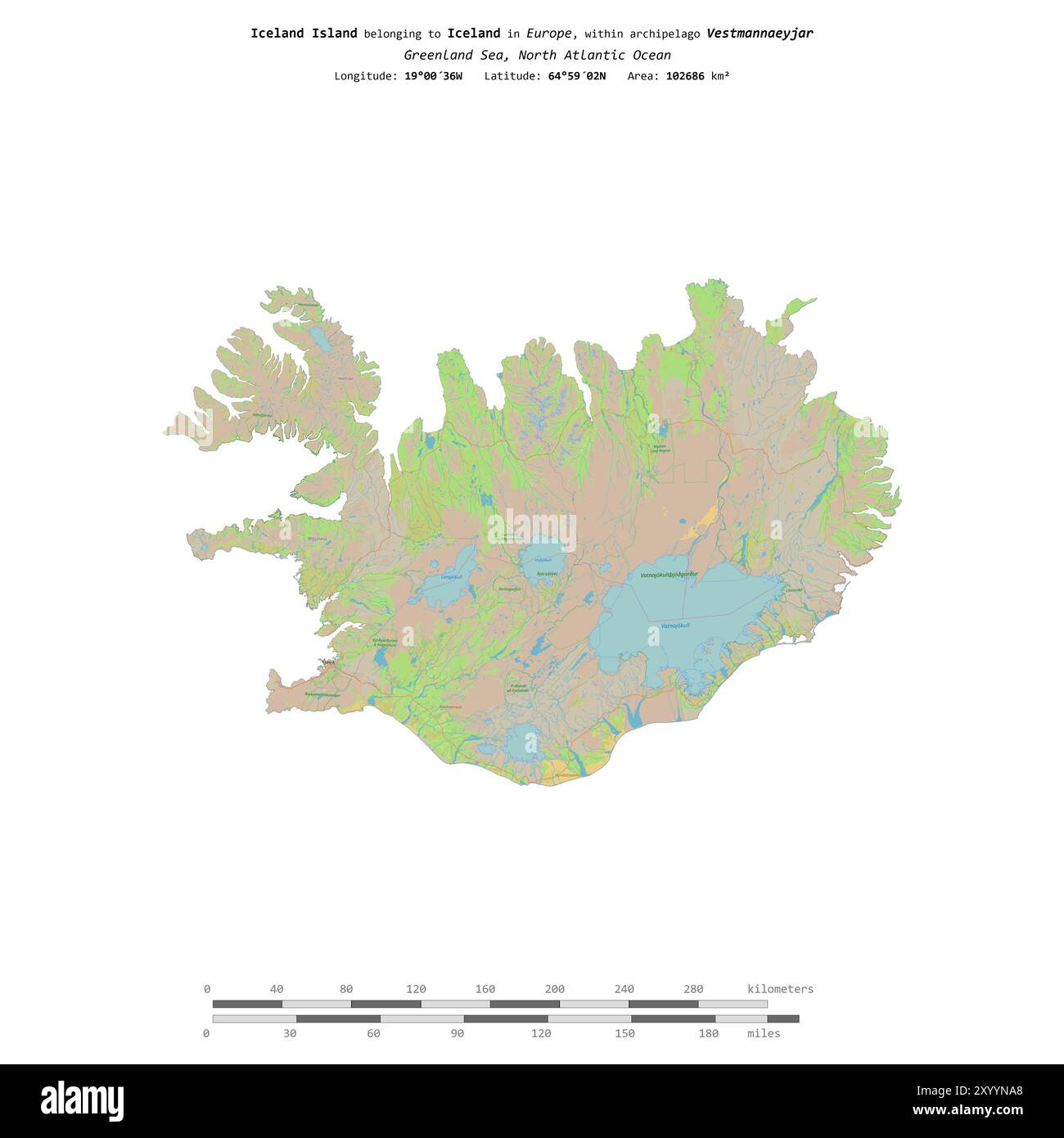 Iceland Island in the Greenland Sea, belonging to Iceland, isolated on ...