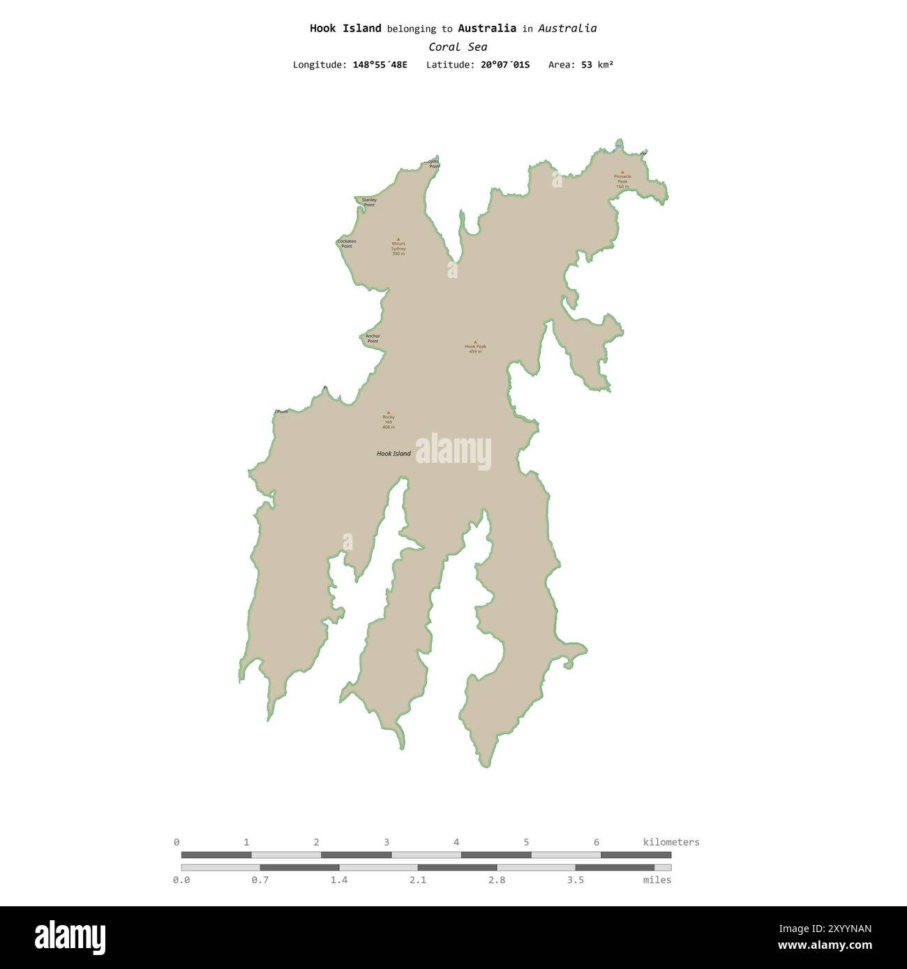 Hook Island in the Coral Sea, belonging to Australia, isolated on a ...