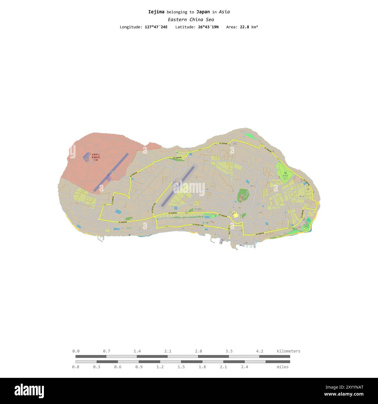 Iejima in the Eastern China Sea, belonging to Japan, isolated on a ...