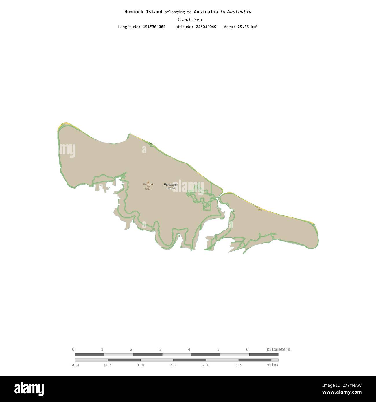 Hummock Island in the Coral Sea, belonging to Australia, isolated on a ...