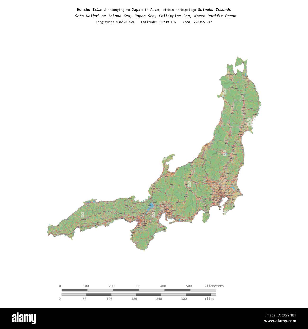 Honshu Island in the Japan Sea, belonging to Japan, isolated on a ...