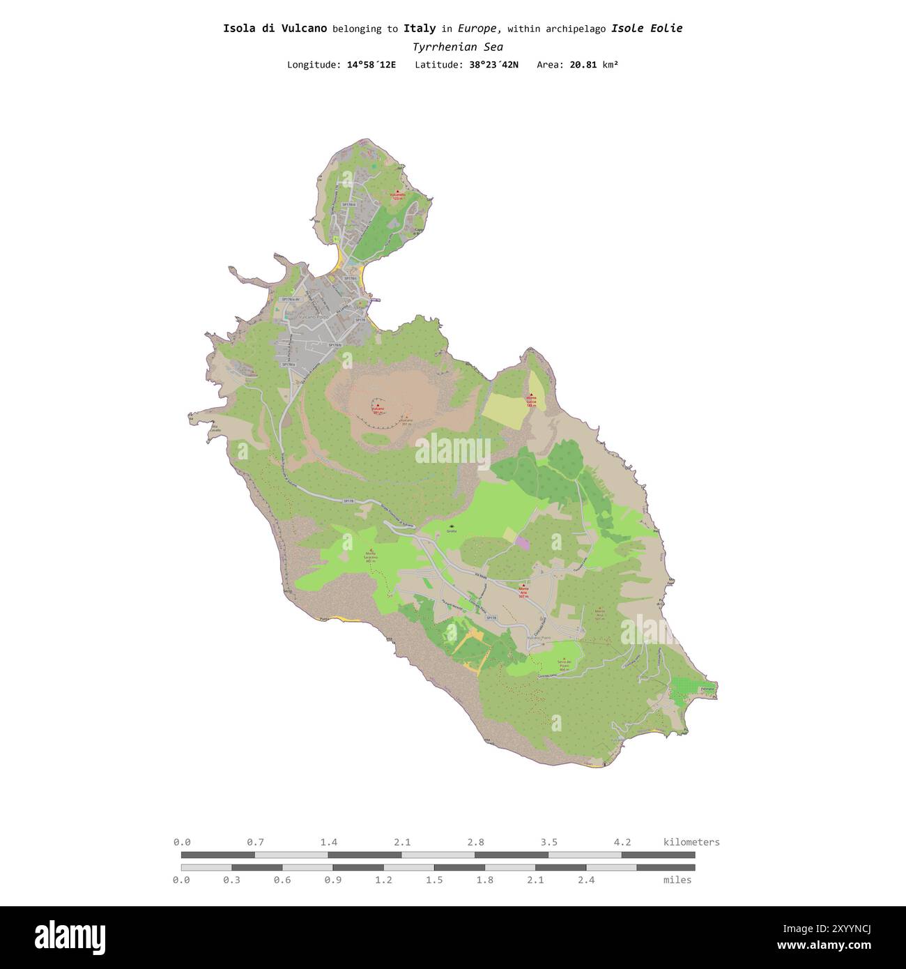 Isola di Vulcano in the Tyrrhenian Sea, belonging to Italy, isolated on ...