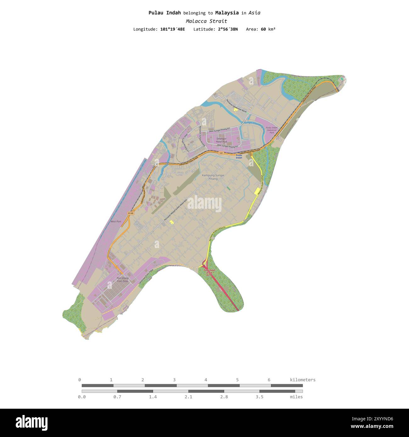 Pulau Indah in the Malacca Strait, belonging to Malaysia, isolated on a ...