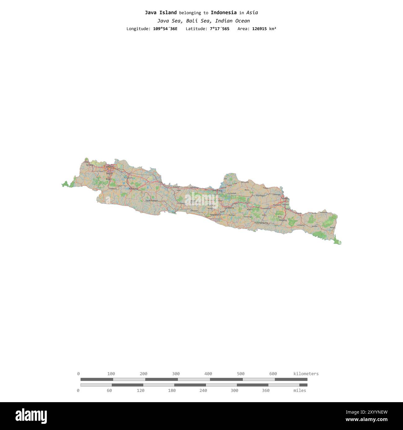 Java Island in the Java Sea, belonging to Indonesia, isolated on a ...