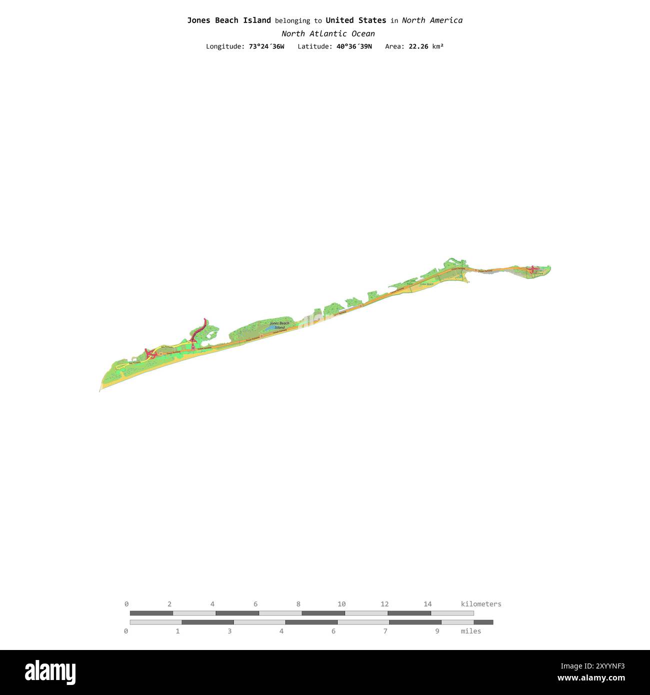 Jones Beach Island in the North Atlantic Ocean, belonging to United ...