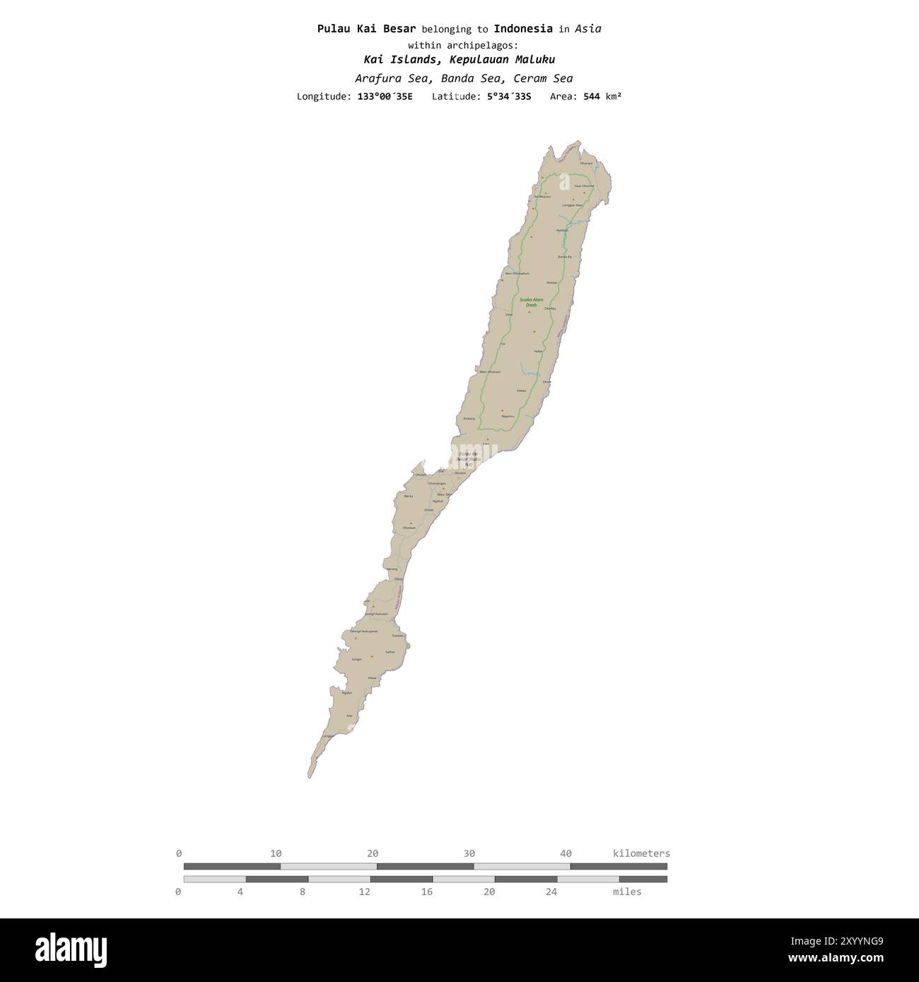 Pulau Kai Besar in the Banda Sea, belonging to Indonesia, isolated on a ...