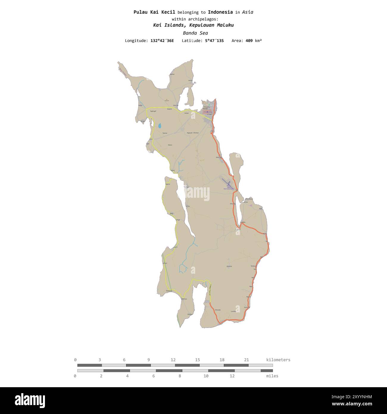 Pulau Kai Kecil in the Banda Sea, belonging to Indonesia, isolated on a ...