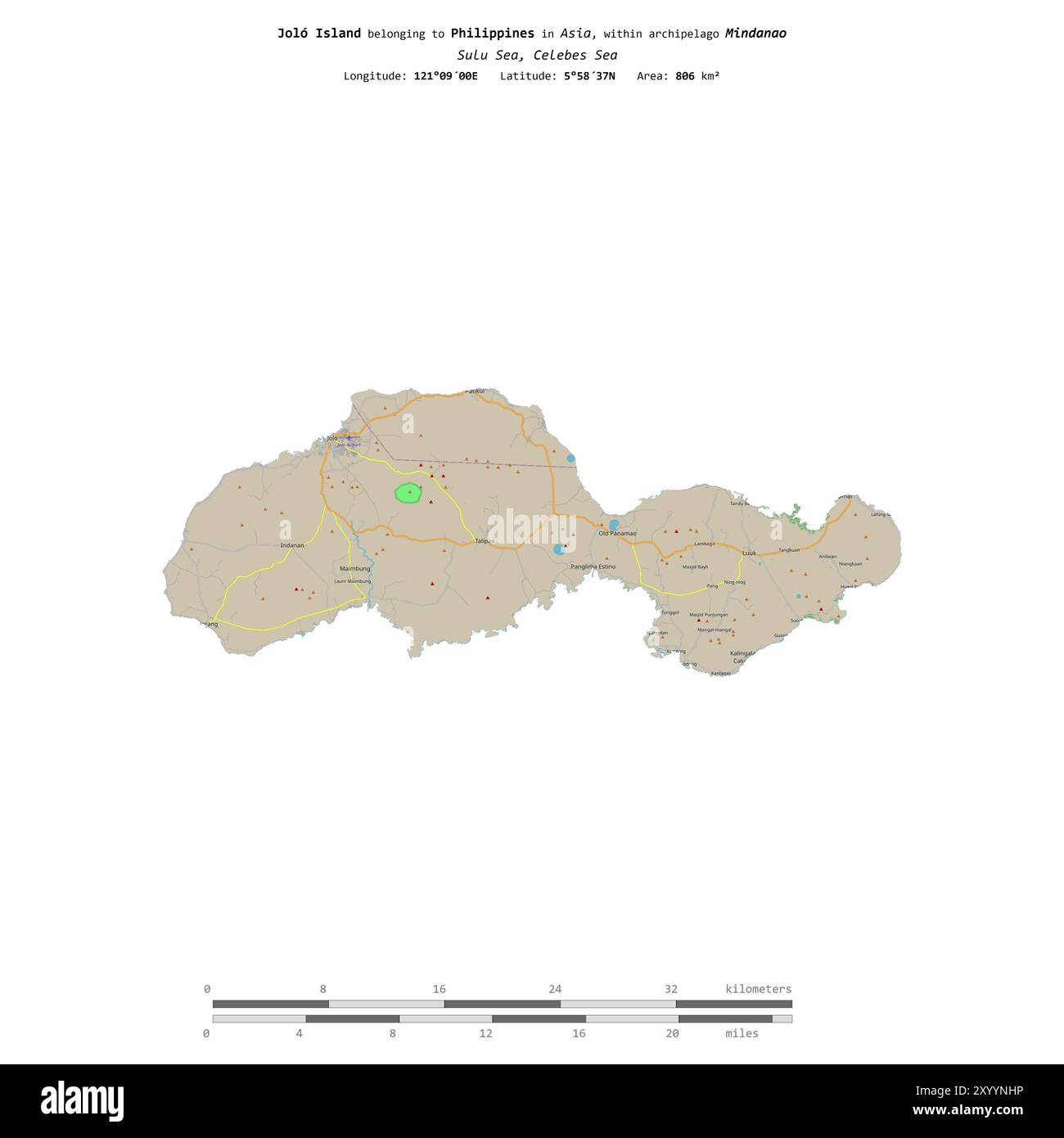 Jolo Island in the Sulu Sea, belonging to Philippines, isolated on a ...