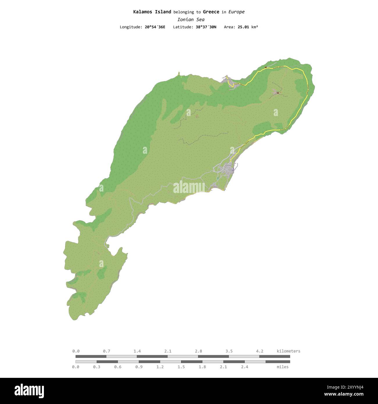 Kalamos Island in the Ionian Sea, belonging to Greece, isolated on a ...