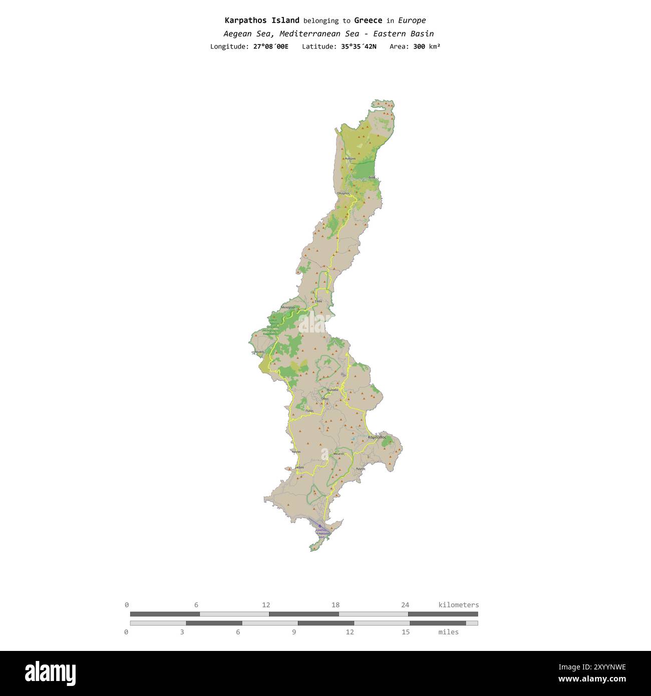 Karpathos Island in the Aegean Sea, belonging to Greece, isolated on a ...