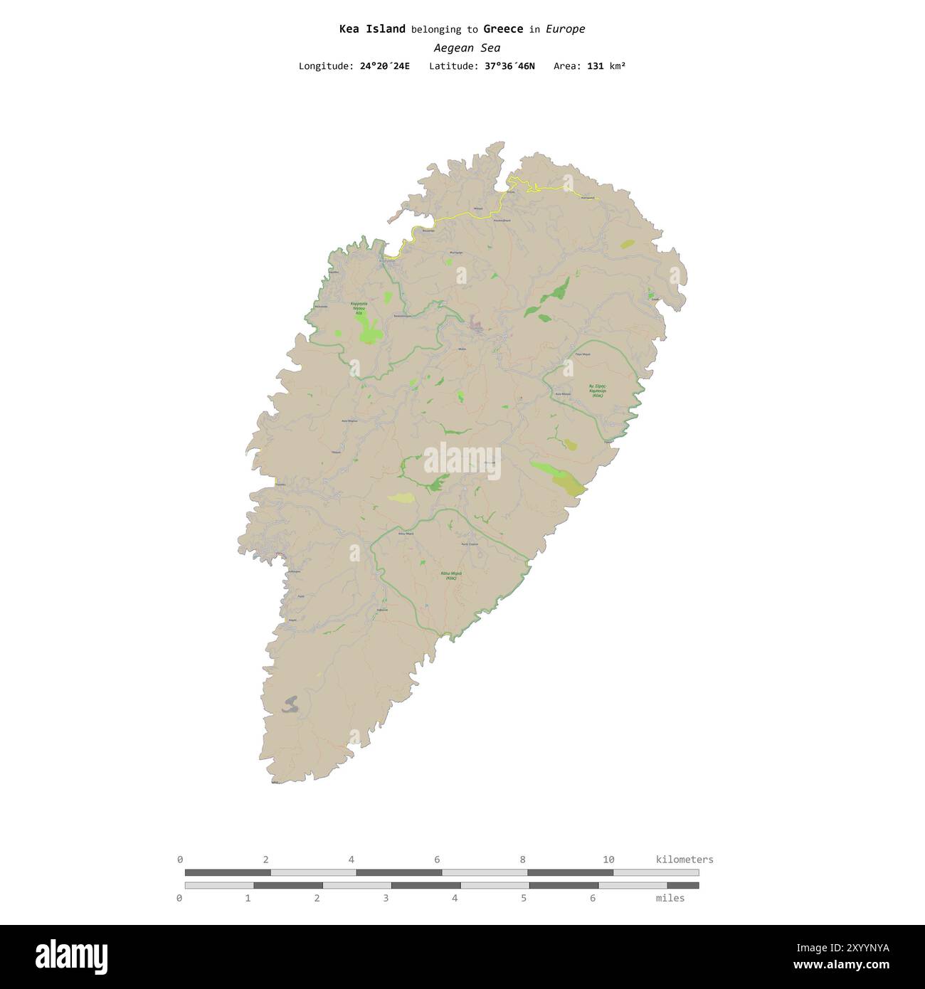 Kea Island in the Aegean Sea, belonging to Greece, isolated on a ...