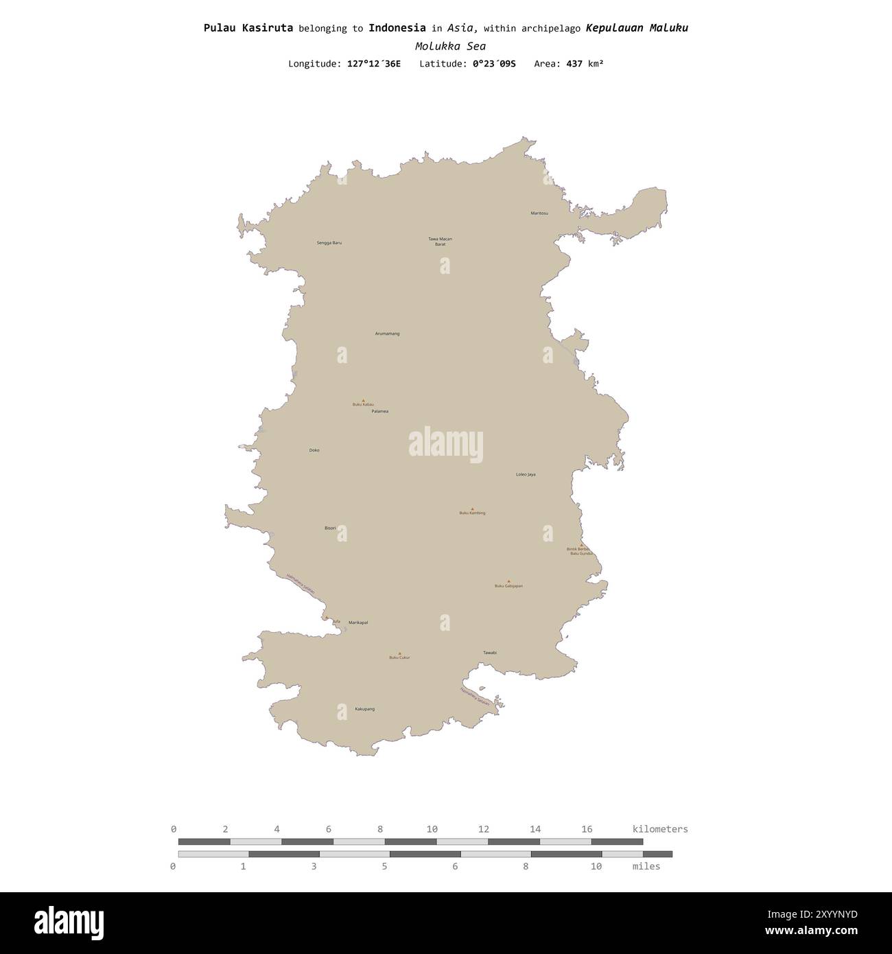 Pulau Kasiruta in the Molukka Sea, belonging to Indonesia, isolated on ...