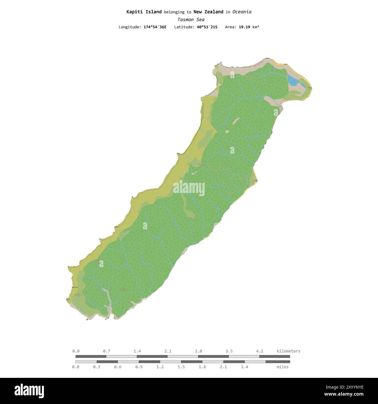 Kapiti Island in the Tasman Sea, belonging to New Zealand, isolated on ...