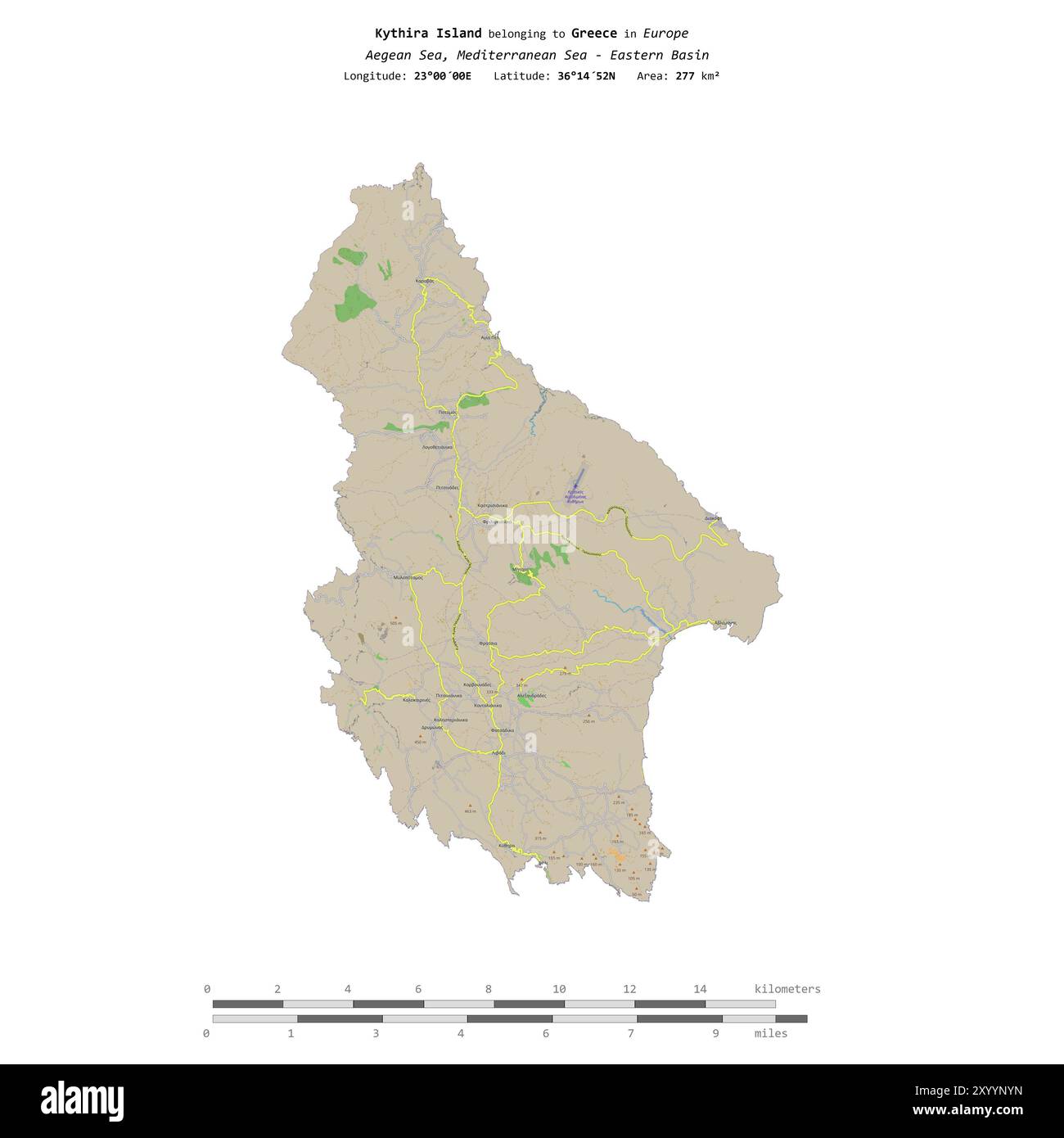 Kythira Island in the Aegean Sea, belonging to Greece, isolated on a ...