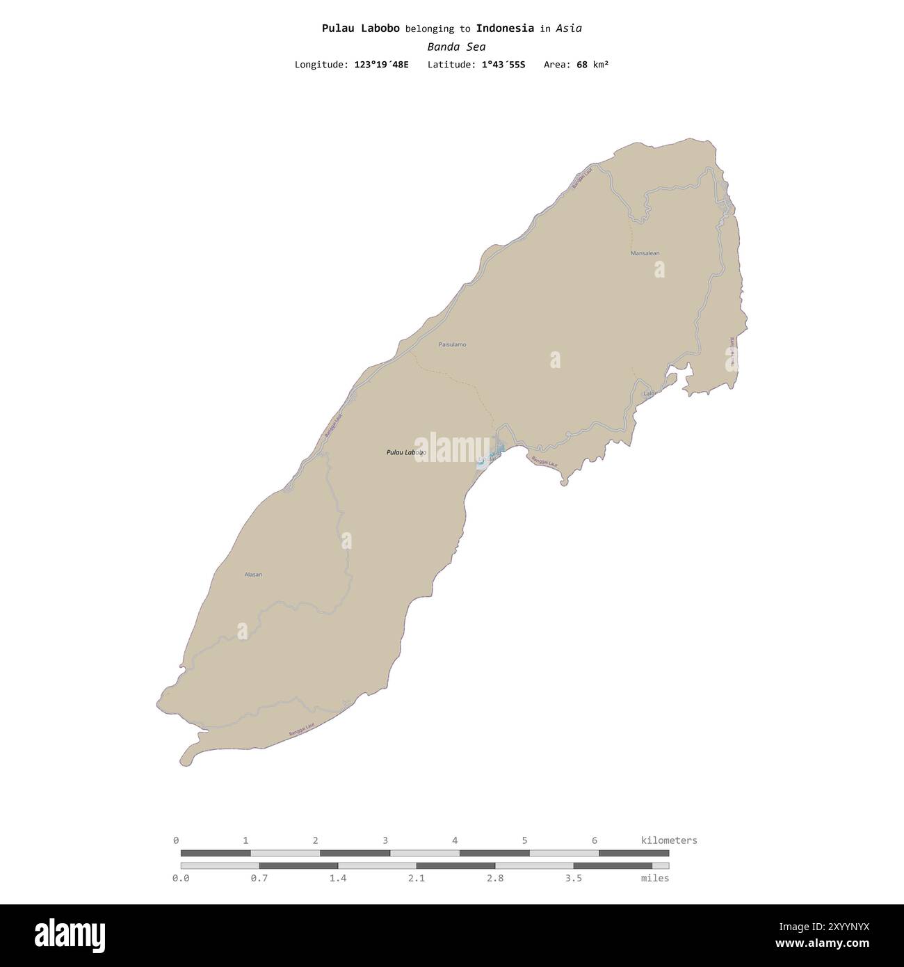 Pulau Labobo in the Banda Sea, belonging to Indonesia, isolated on a ...