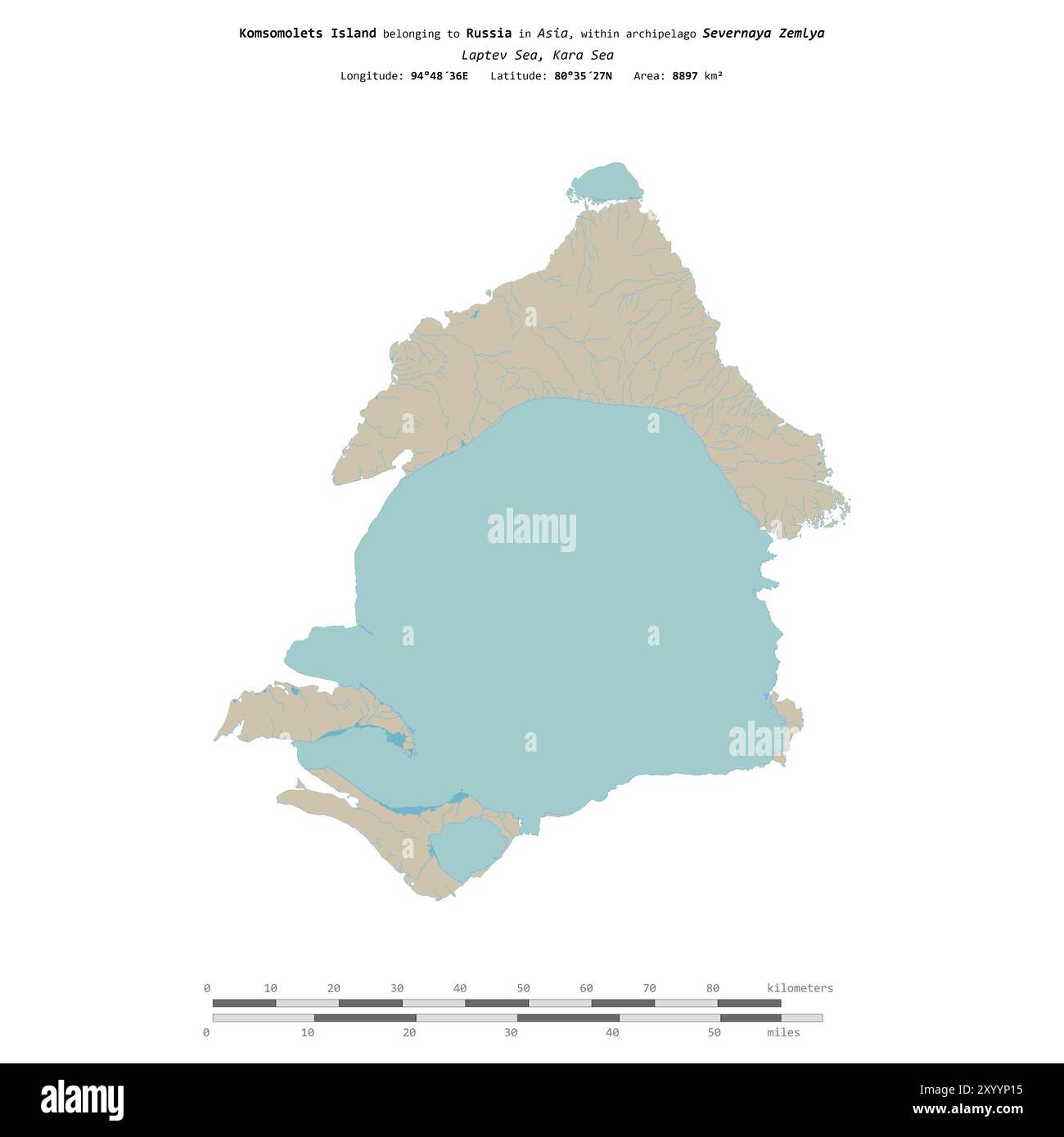 Komsomolets Island in the Kara Sea, belonging to Russia, isolated on a ...