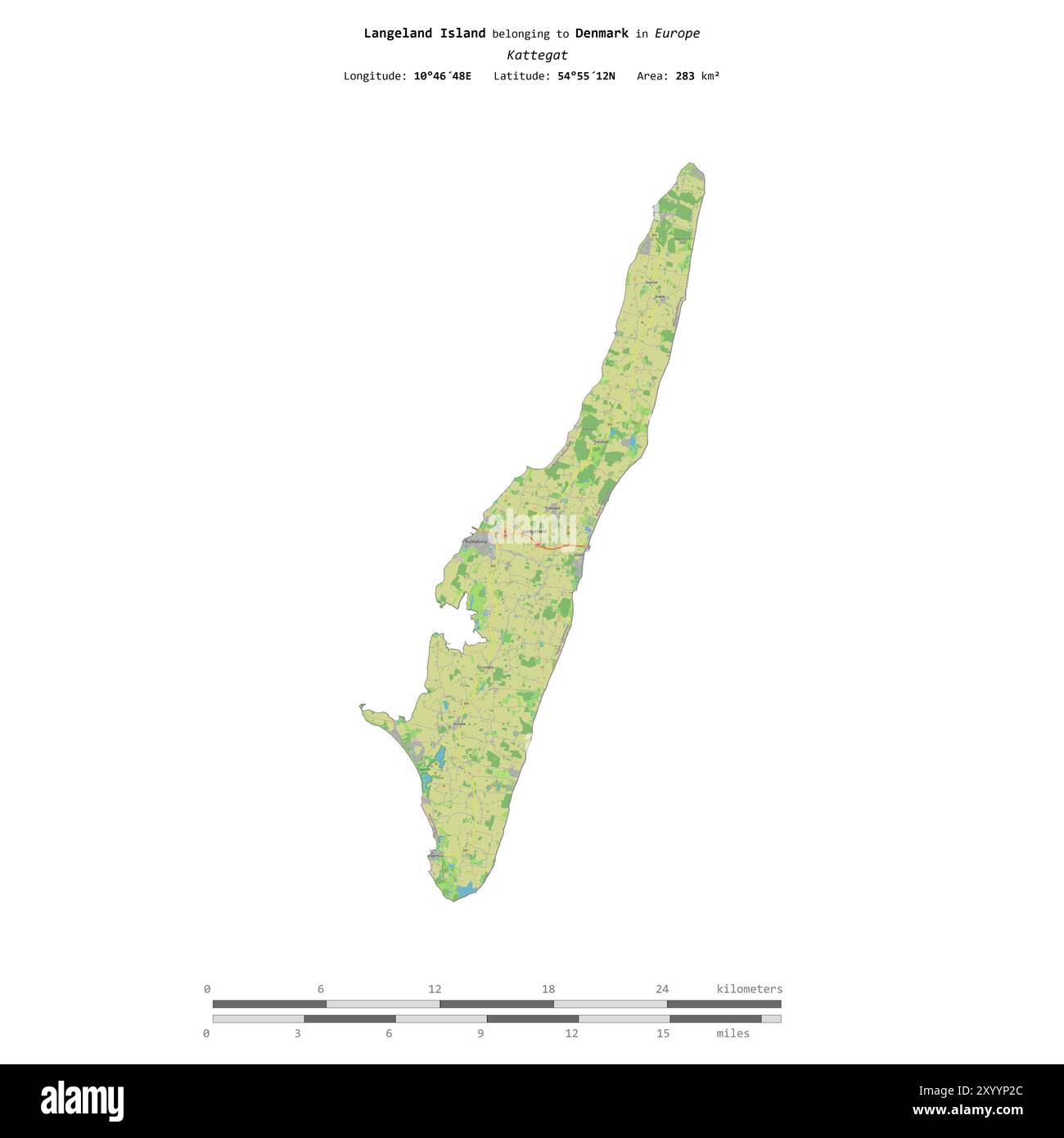 Langeland Island in the Kattegat, belonging to Denmark, isolated on a ...