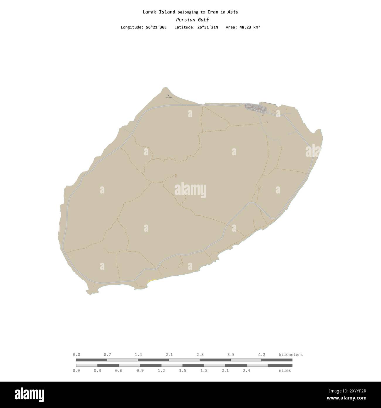 Larak Island in the Persian Gulf, belonging to Iran, isolated on a ...