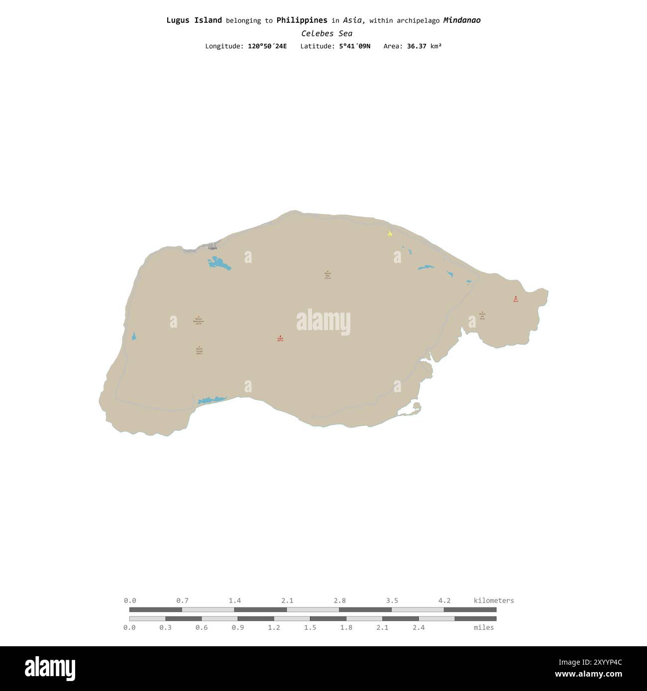 Lugus Island in the Celebes Sea, belonging to Philippines, isolated on ...