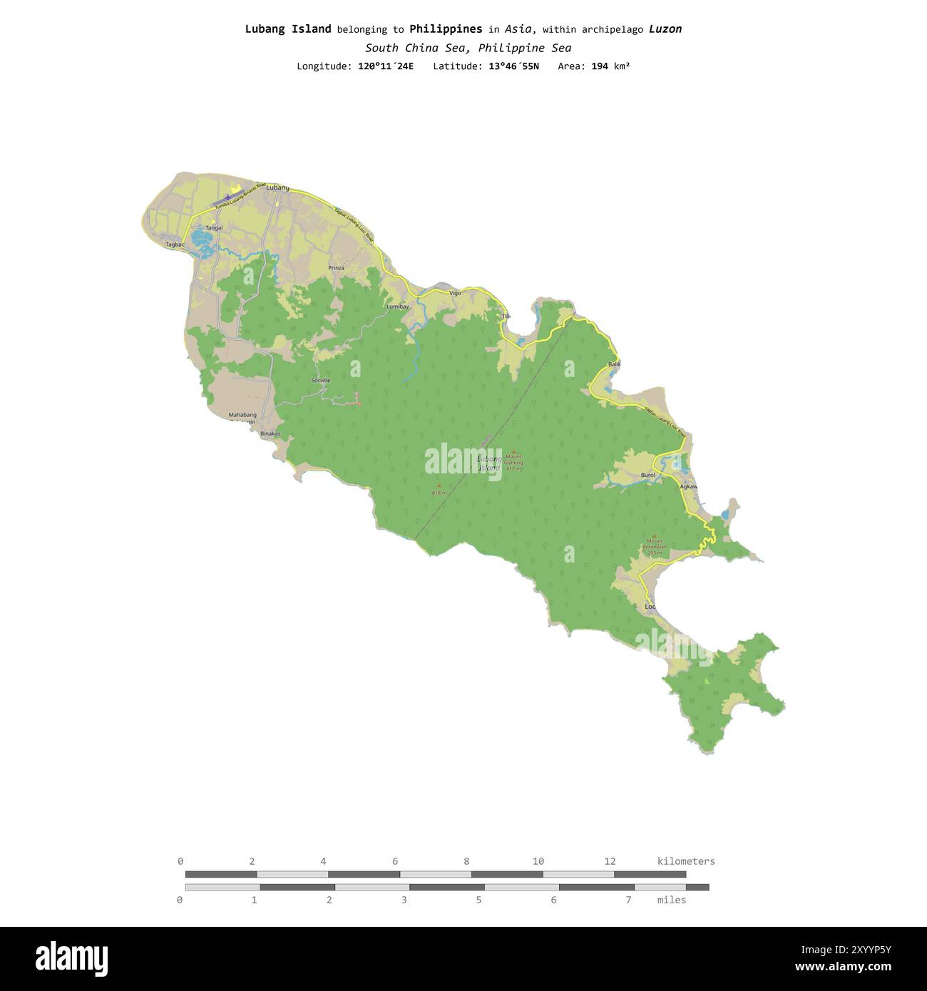 Lubang Island in the Philippine Sea, belonging to Philippines, isolated ...