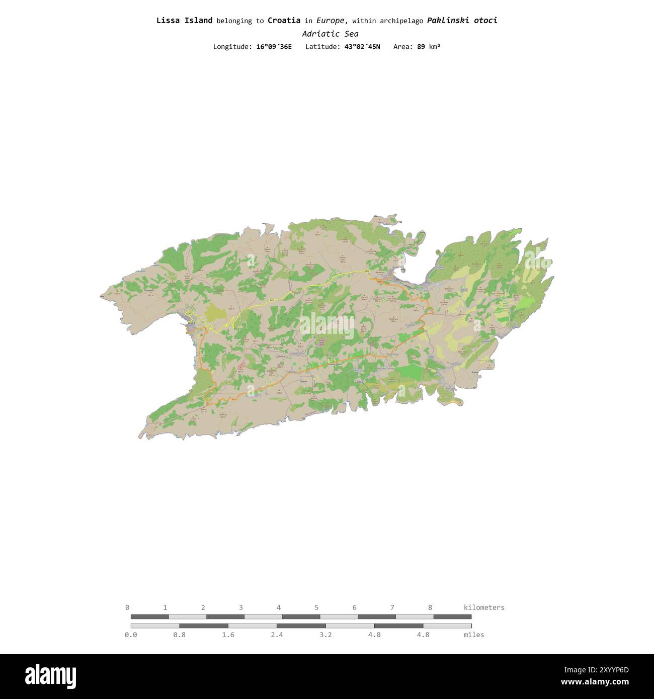 Lissa Island in the Adriatic Sea, belonging to Croatia, isolated on a ...