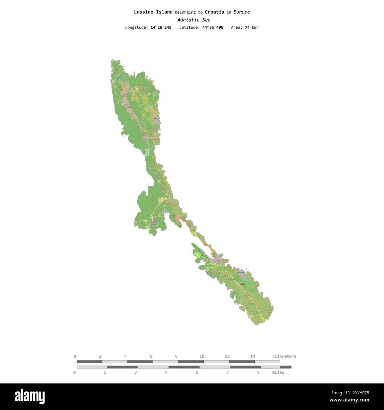 Lussino Island in the Adriatic Sea, belonging to Croatia, isolated on a ...