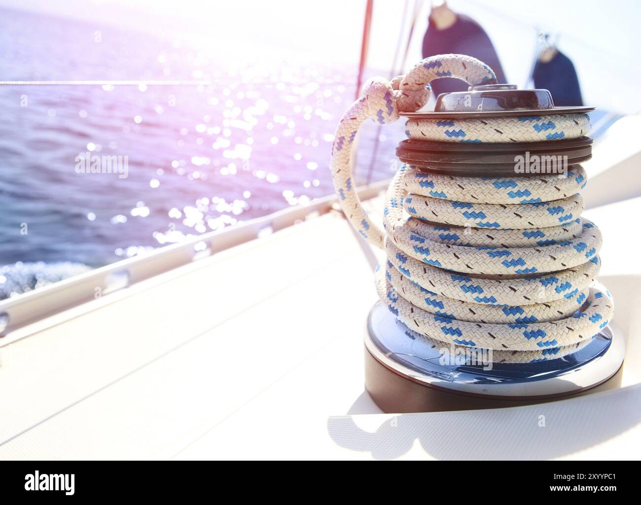 Sailboat winch and rope yacht detail. Yachting Stock Photo - Alamy