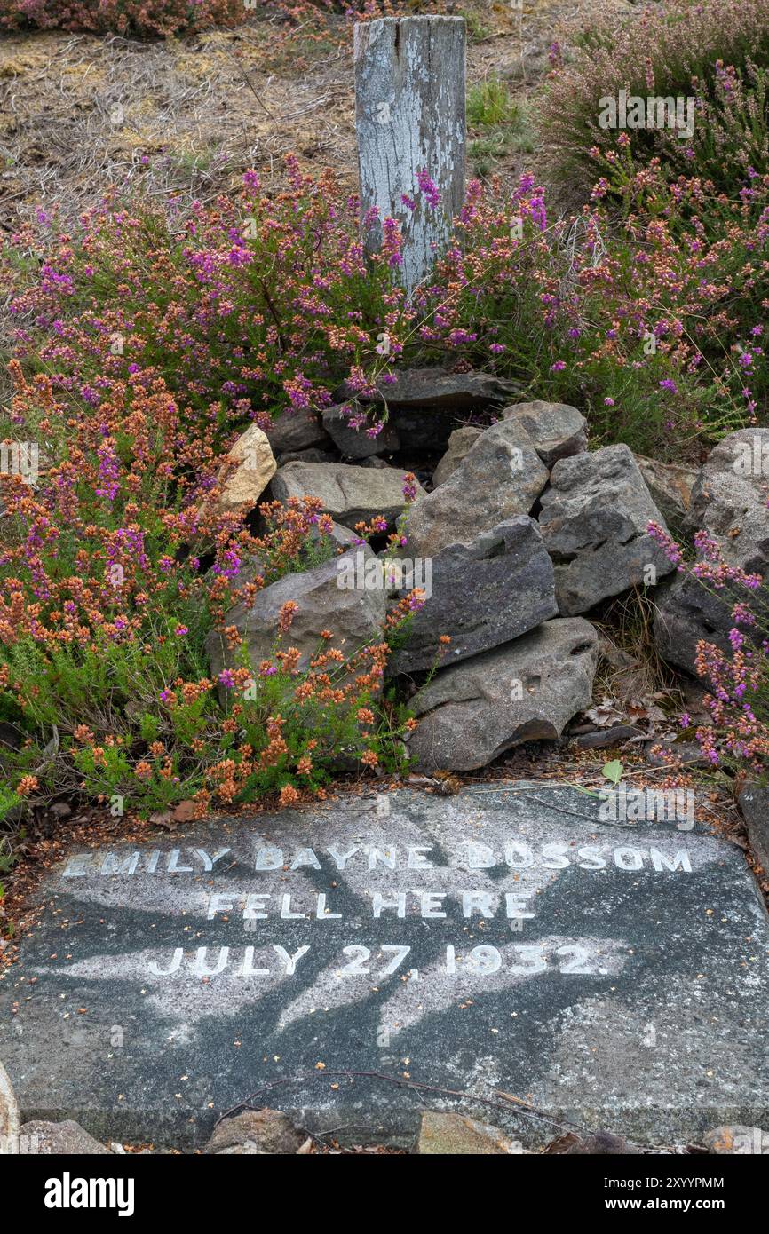 Emily Bayne Bossom memorial stone, fell here July 27, 1932, died in an ...