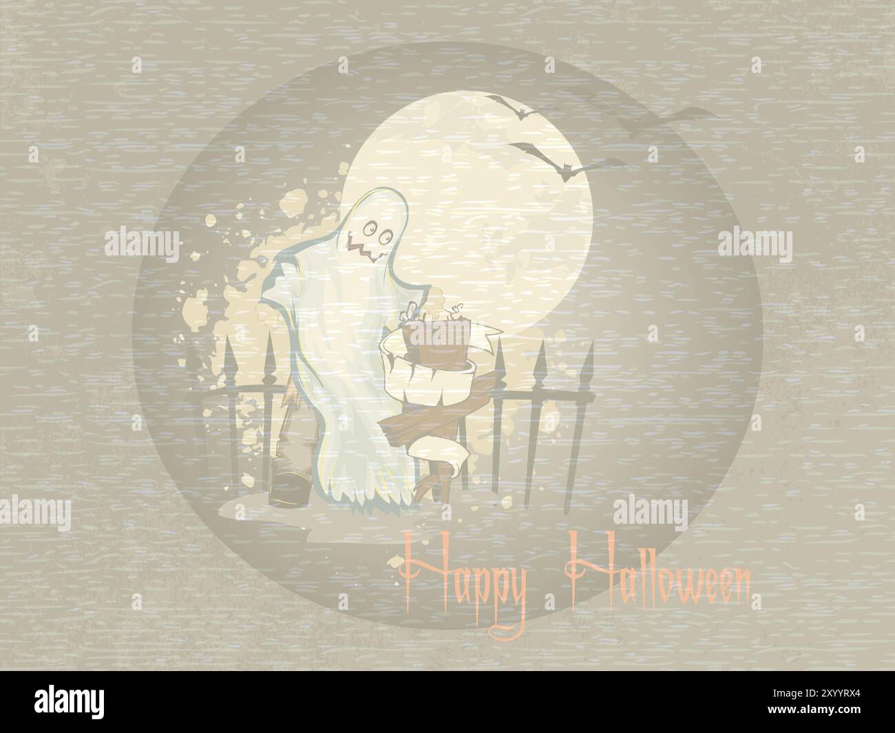 A ghost is holding a lantern and is standing in front of a fence. The ...