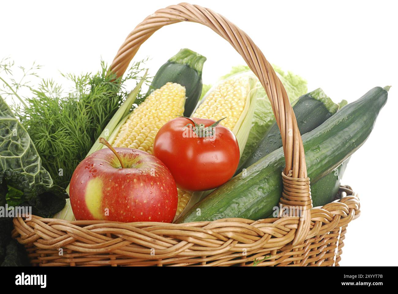 Composition with raw vegetables and wicker basket Stock Photo - Alamy