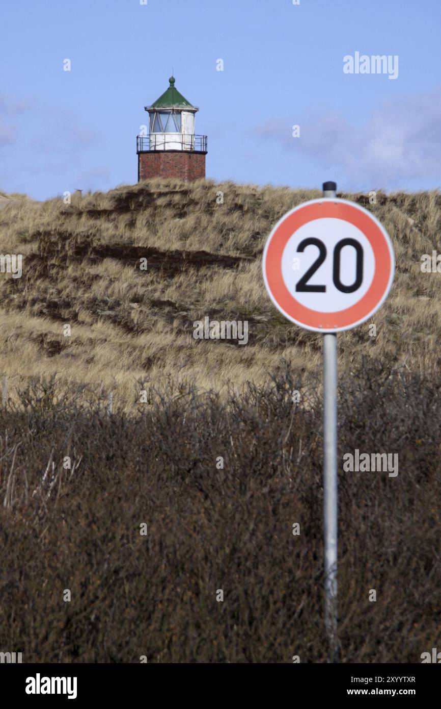 Traffic sign in front of cross marker lights on Sylt Stock Photo - Alamy