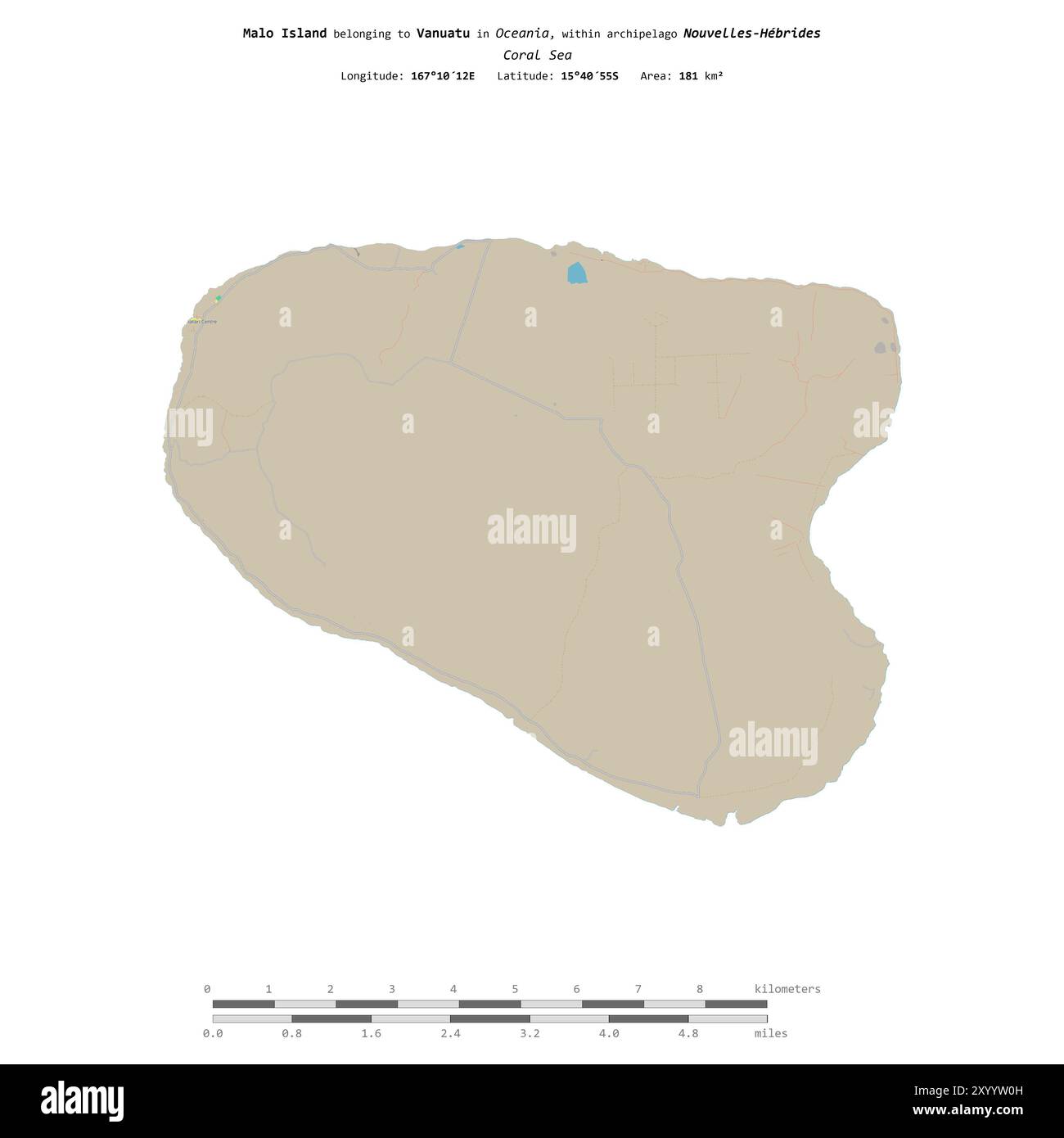 Malo Island in the Coral Sea, belonging to Vanuatu, isolated on a ...